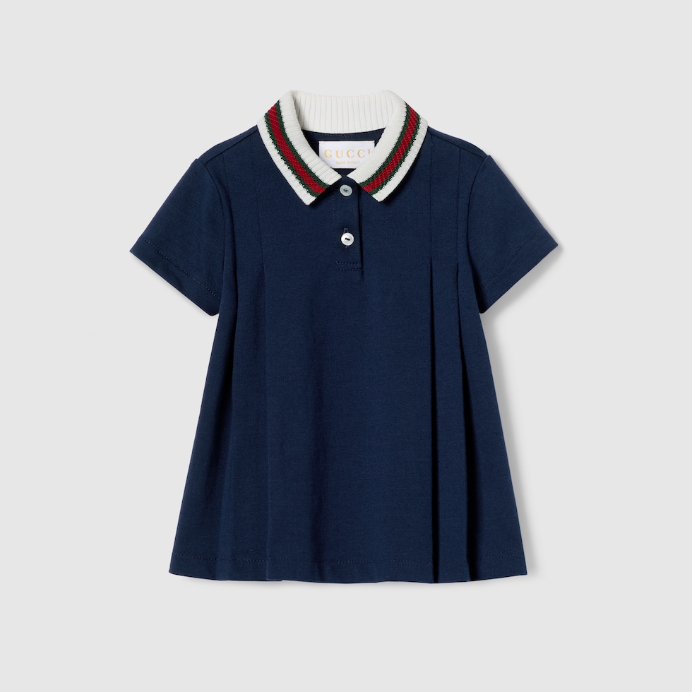 Baby cotton dress with Web in dark blue | GUCCI® INT