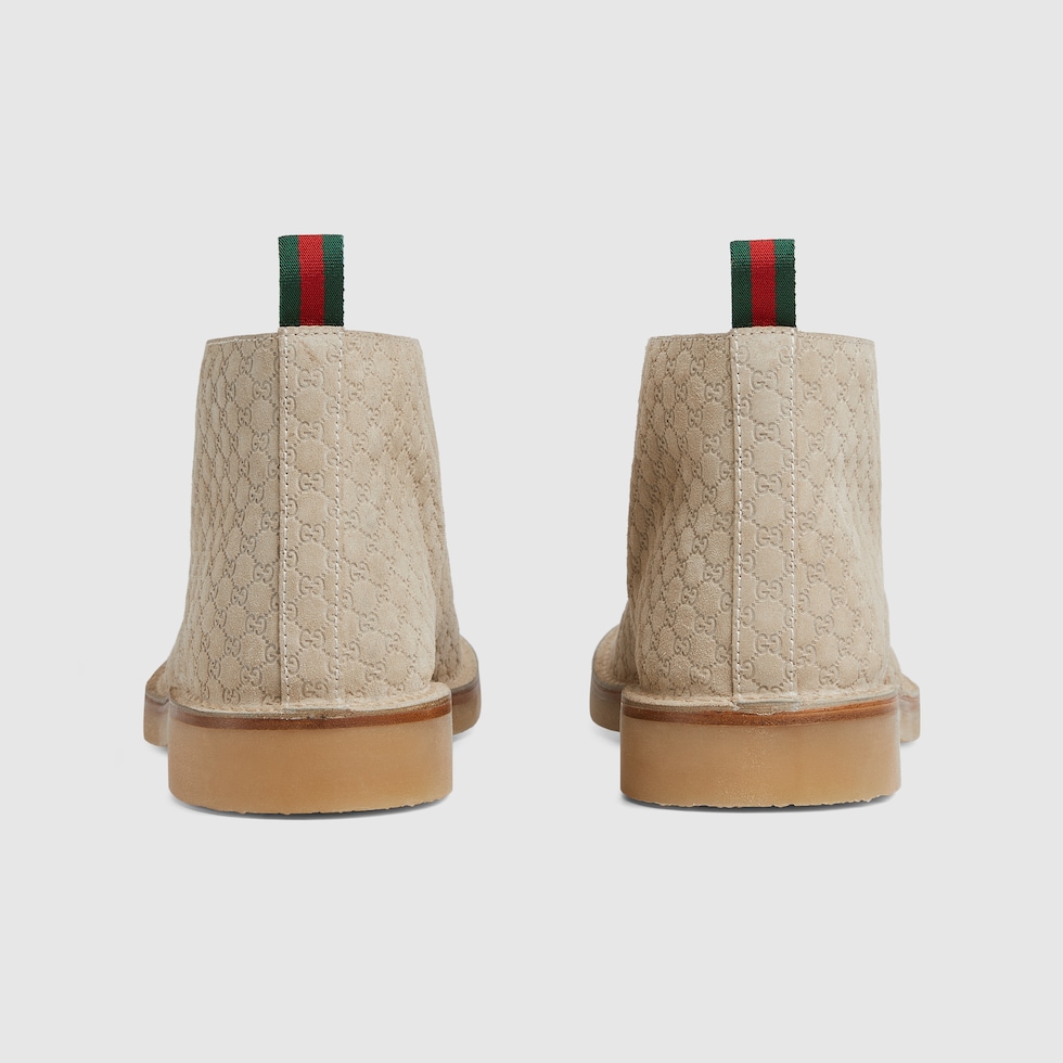 Men's ankle boot with Web in oatmeal GG suede | GUCCI® CA