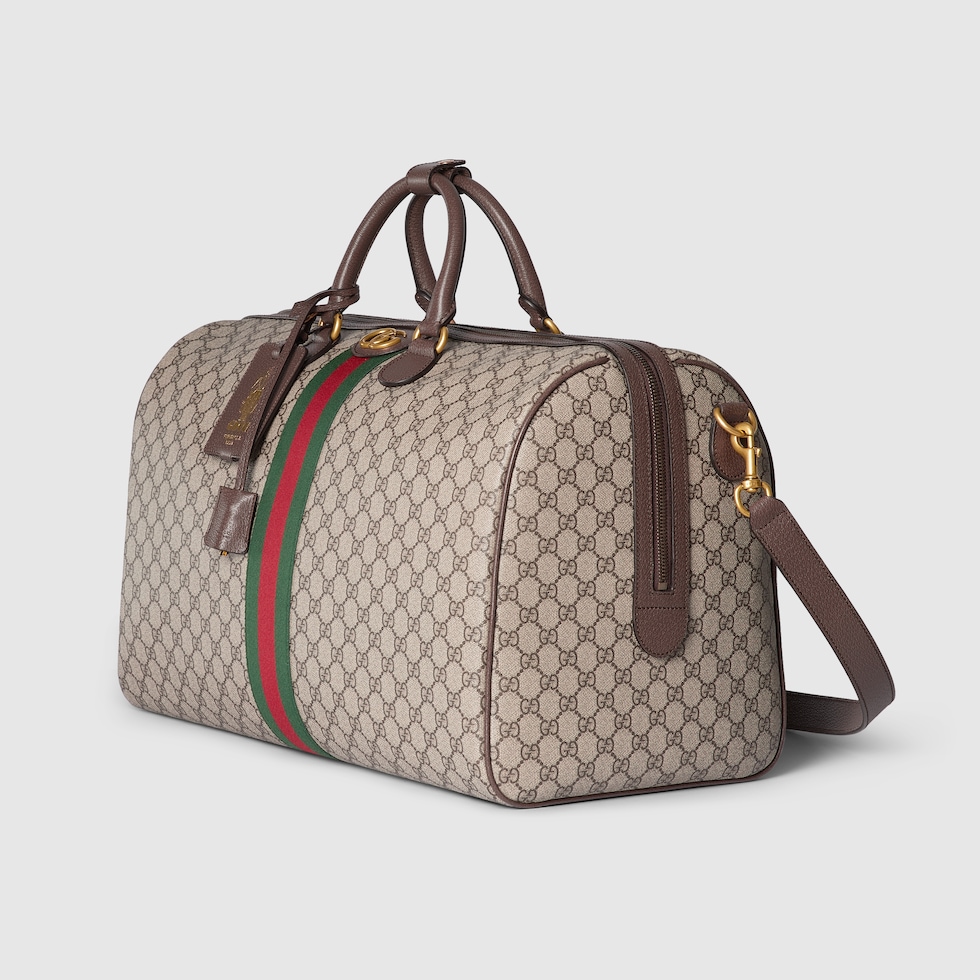 Gucci Savoy large duffle bag in beige and dark brown fabric | GUCCI® SG