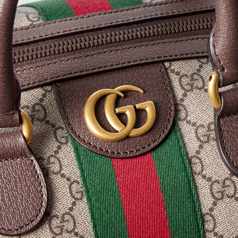 Gucci Savoy large duffle bag in beige and dark brown fabric | GUCCI® SG