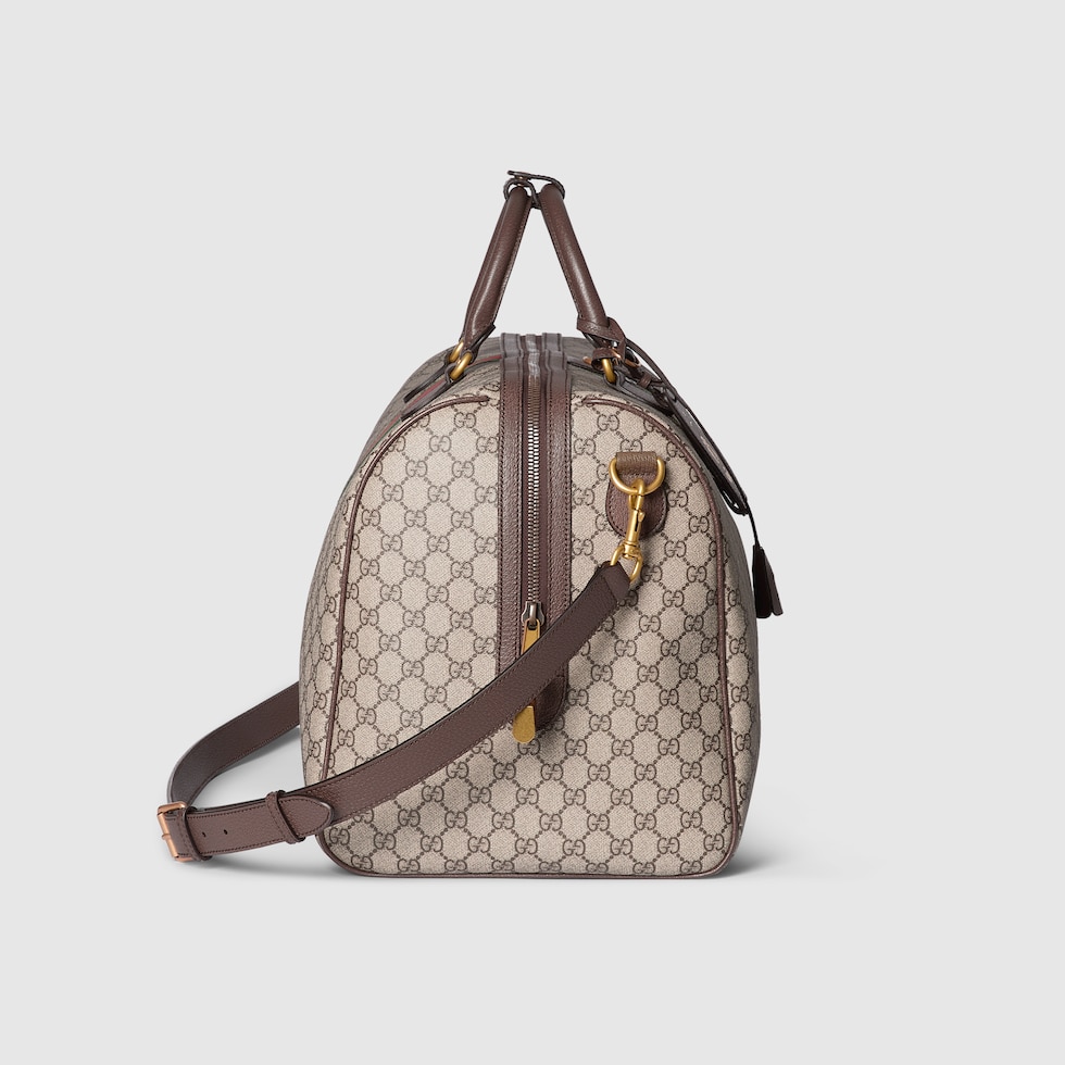 Gucci Savoy large duffle bag in beige and dark brown fabric | GUCCI® UK