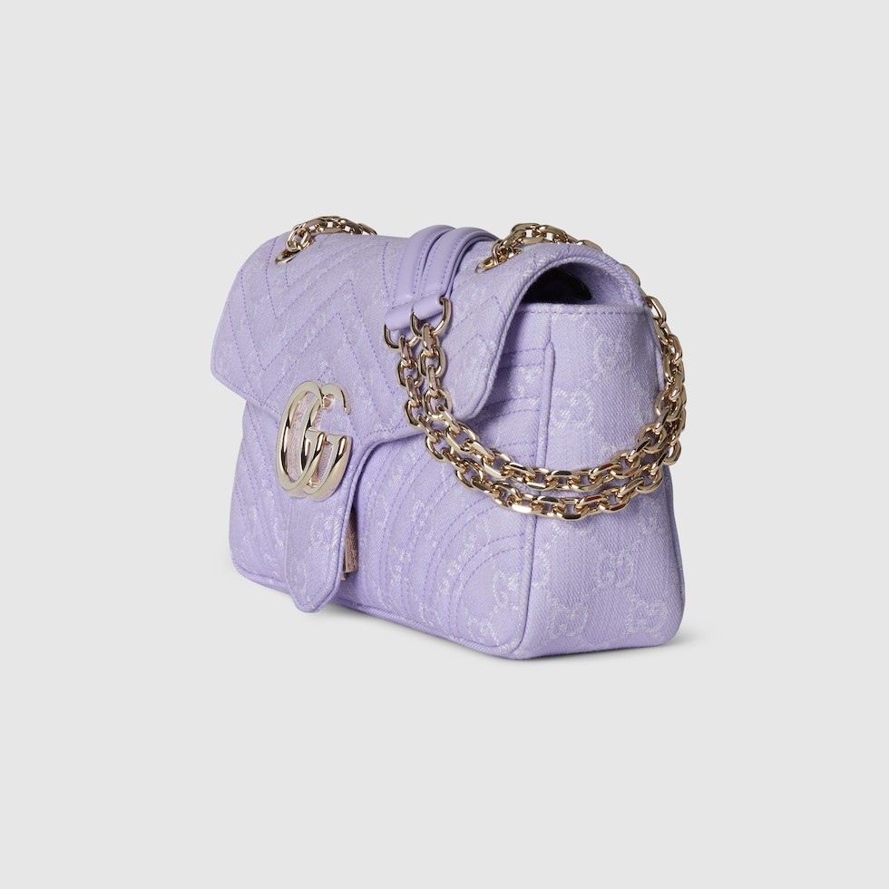 GG Marmont medium shoulder bag in lilac and white GG denim | GUCCI® UK
