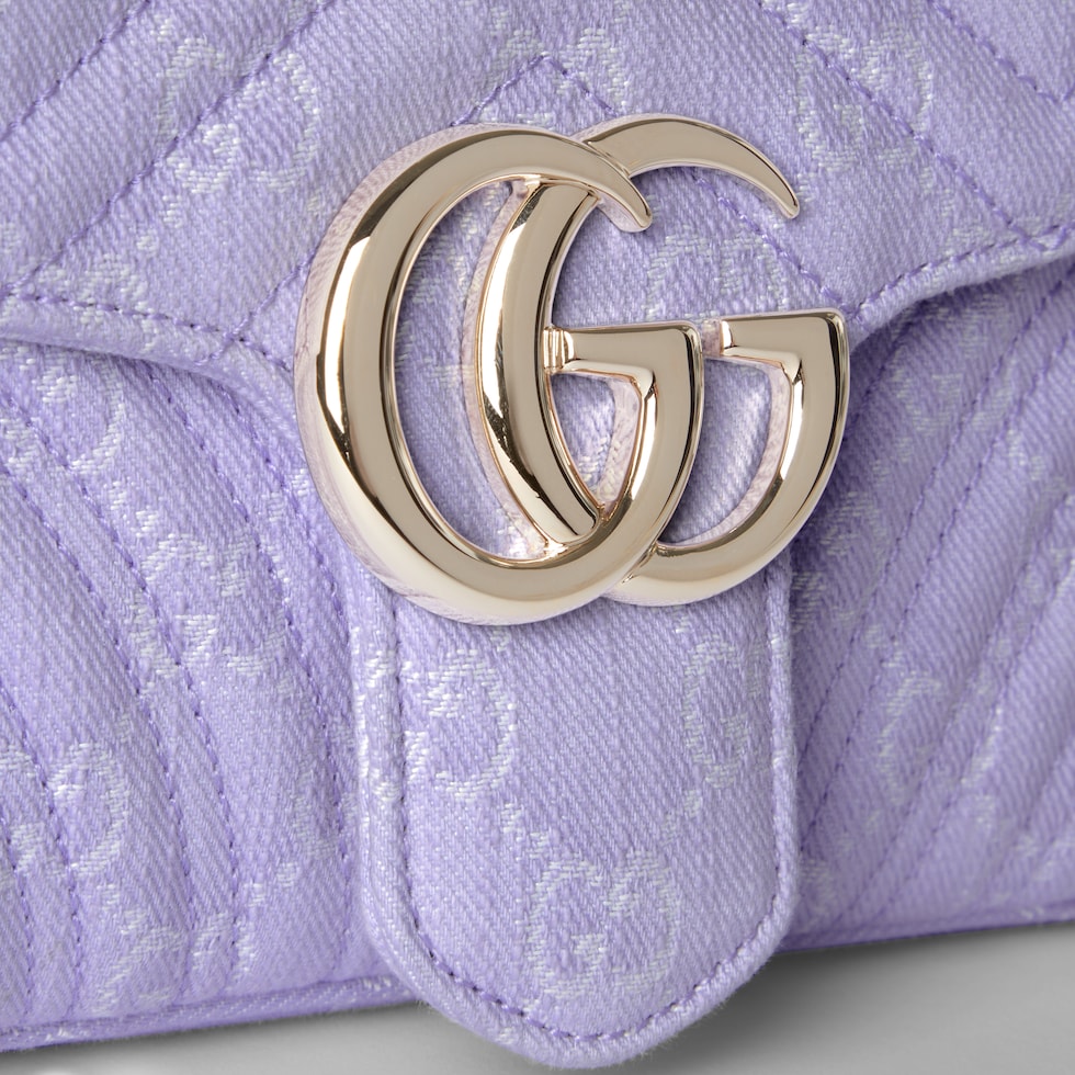GG Marmont medium shoulder bag in lilac and white GG denim | GUCCI® SG