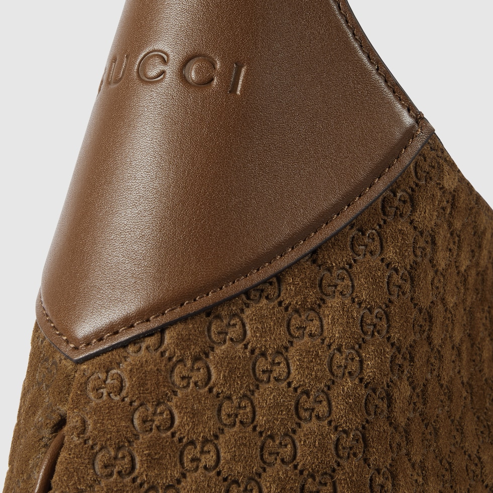 Gucci B medium shoulder bag in brown GG suede | GUCCI® TH