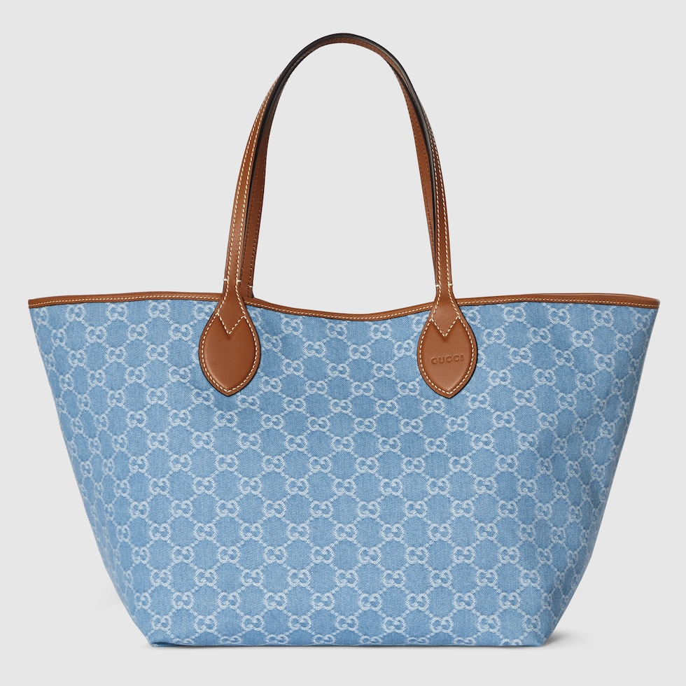 Bolso tote Gucci Totissima tamaño grande en denim con GG azul y blanco ...