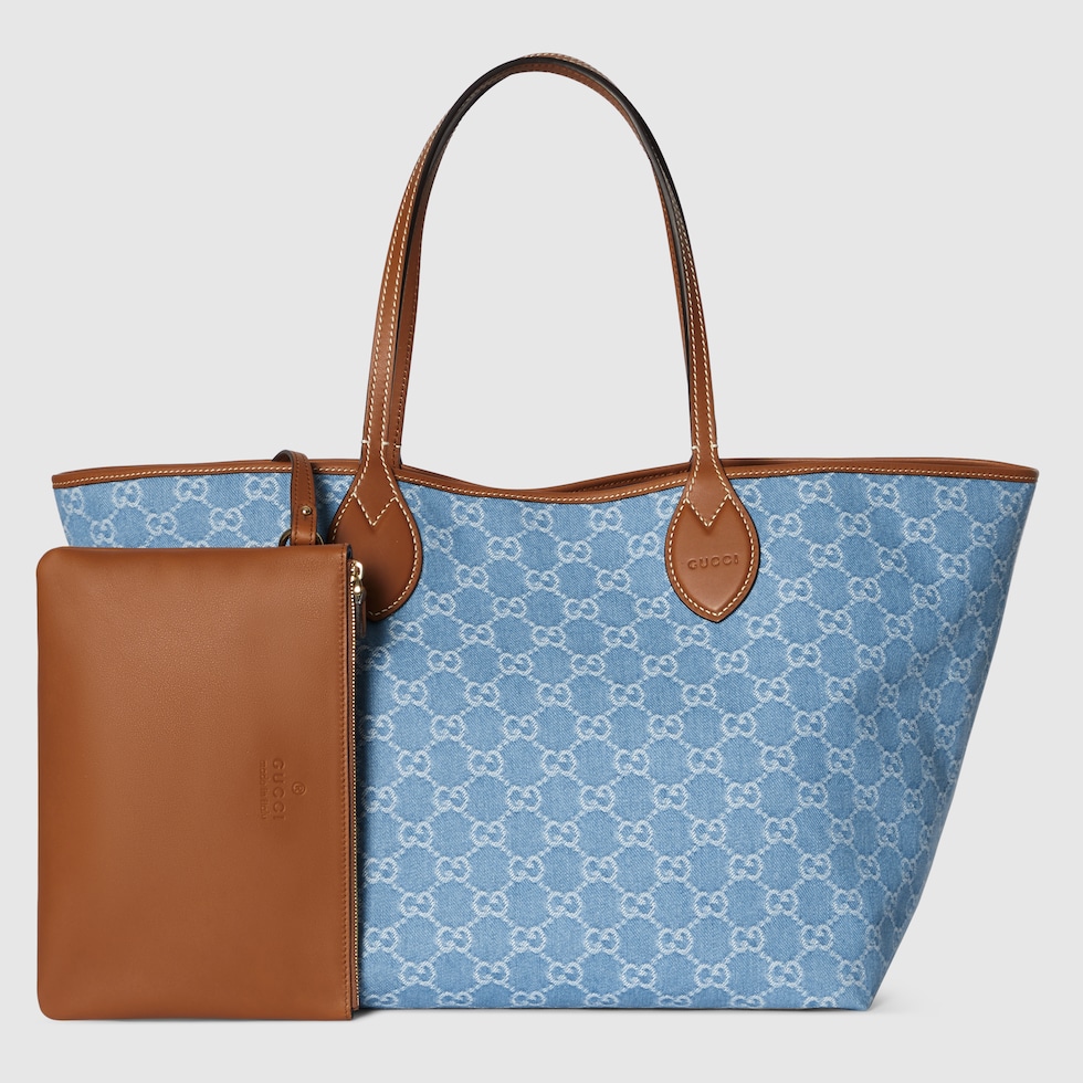 Gucci Totissima large tote bag in blue and white GG denim | GUCCI® UK