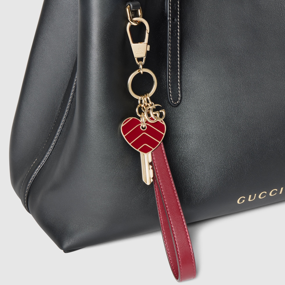 Heart-shaped keychain with strap in Rosso Ancora red leather | GUCCI® CZ