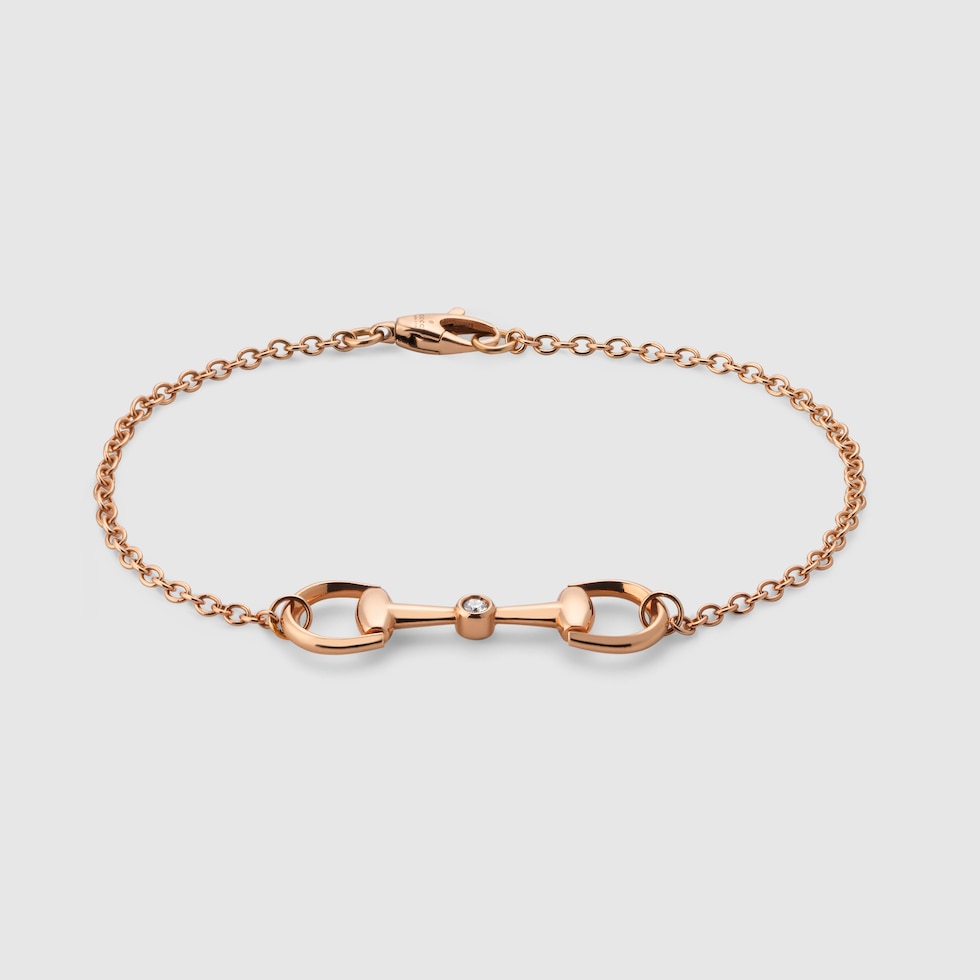 18k Horsebit diamond chain bracelet in 18k rose gold | GUCCI® DK