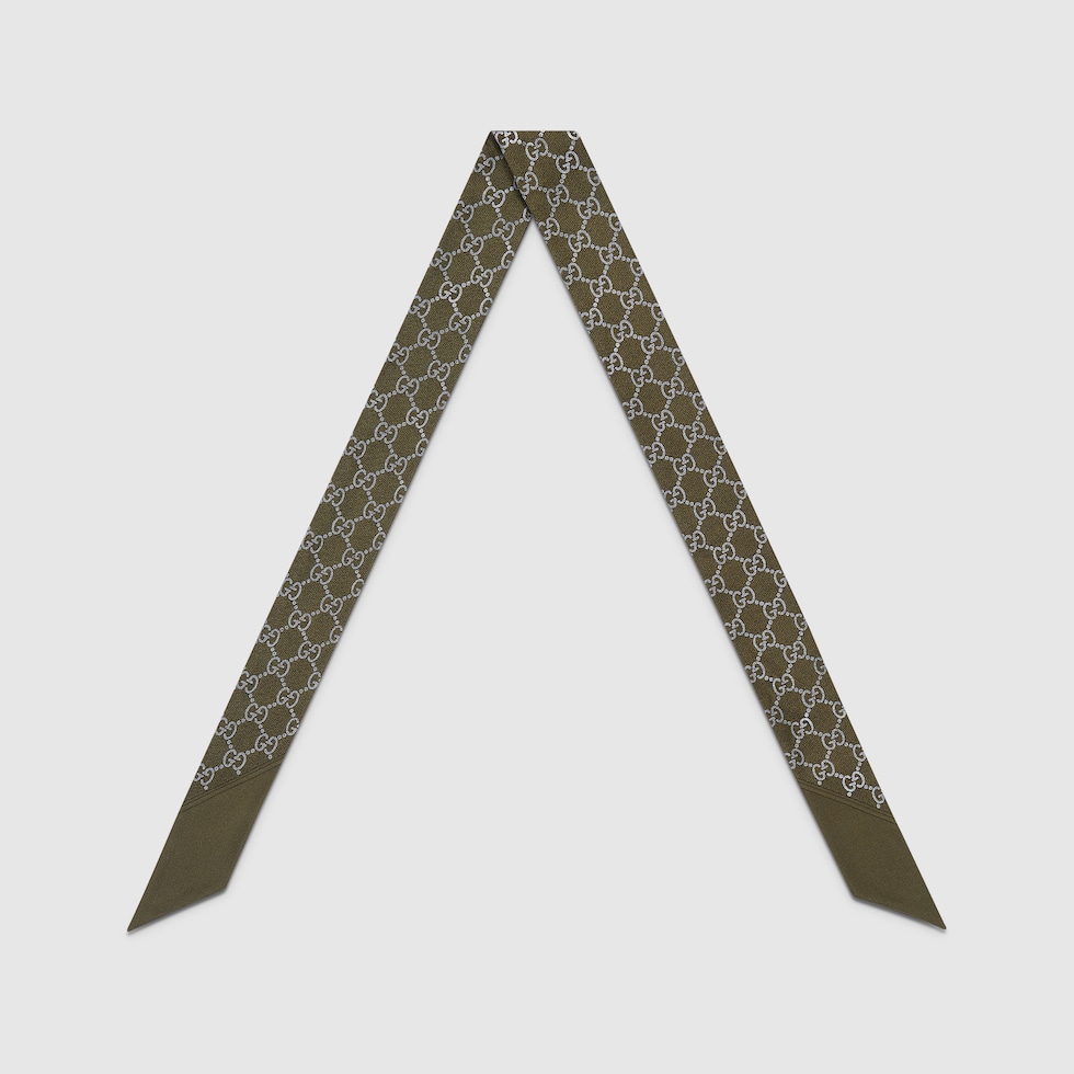 Printed silk ribbon in dark green | GUCCI® US