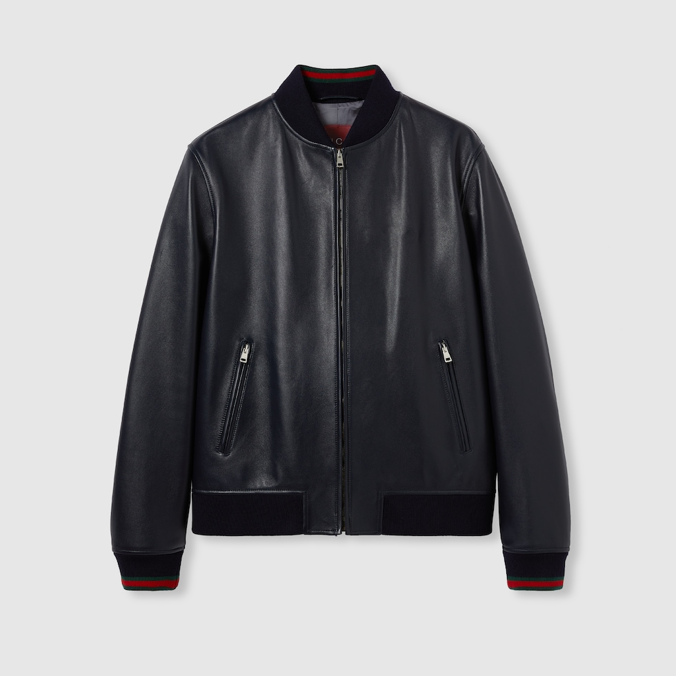Nappa leather zip jacket in navy | GUCCI® UK
