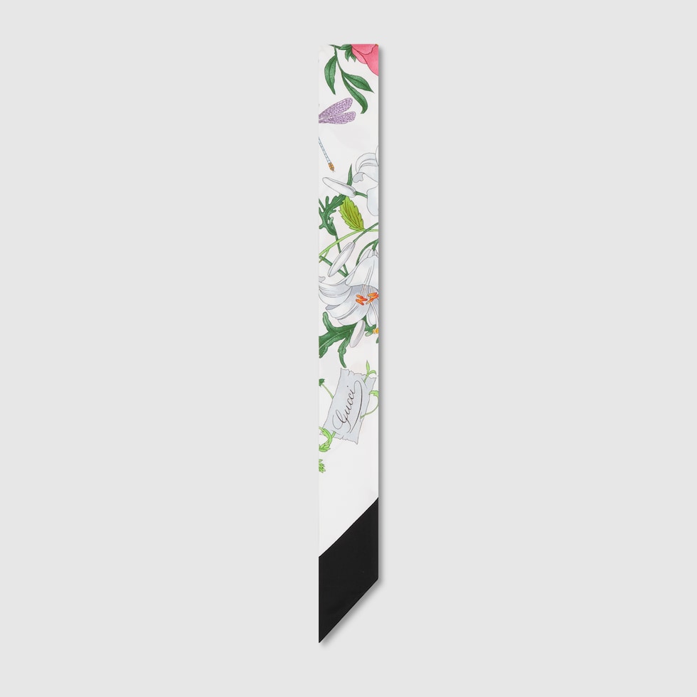 Printed silk twill ribbon in white and black | GUCCI® NL