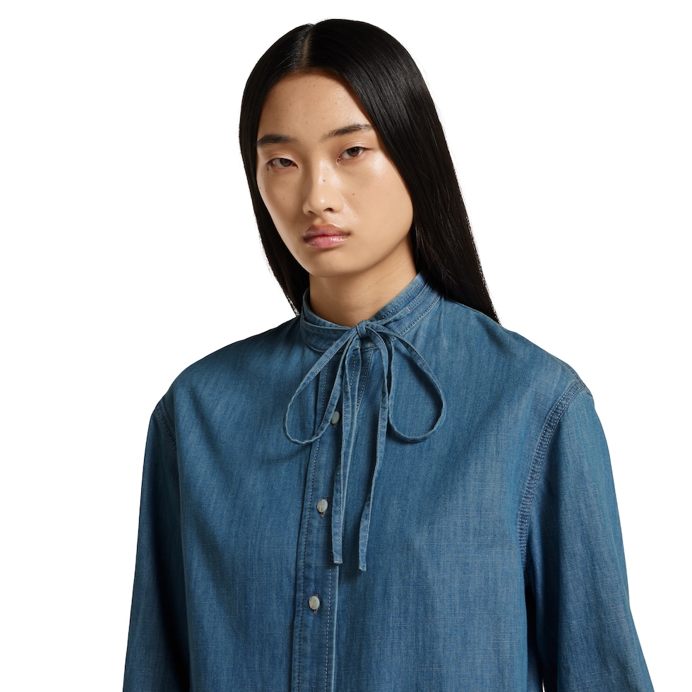 Denim shirt with Horsebit in light blue | GUCCI® US