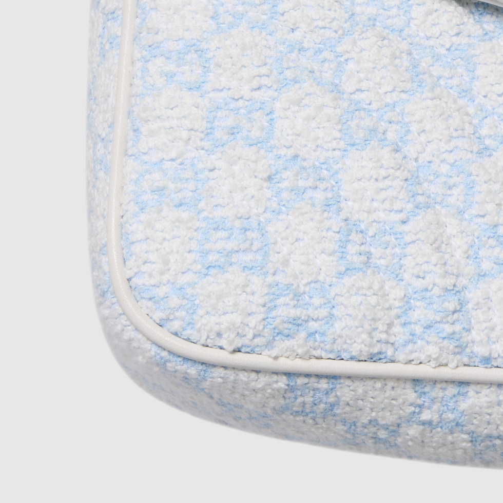 GG Marmont mini shoulder bag in light blue and white GG bouclé | GUCCI® US