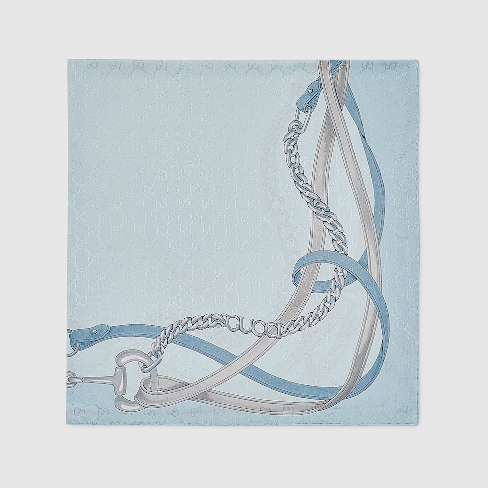 Carré in seta jacquard GG stampata in celeste | GUCCI® Italia