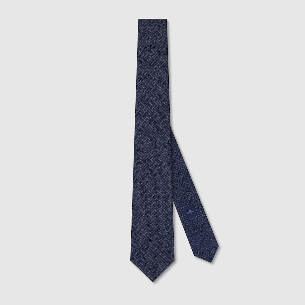 Cravate en jacquard de soie Gucci en bleu marine | GUCCI® FR