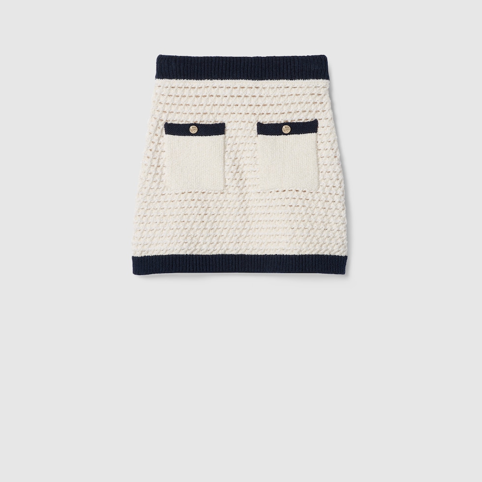 Fine cotton crochet skirt in white and navy | GUCCI® US