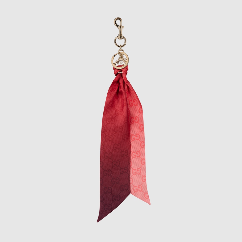 Keychain with GG silk in Rosso Ancora red silk | GUCCI® SG