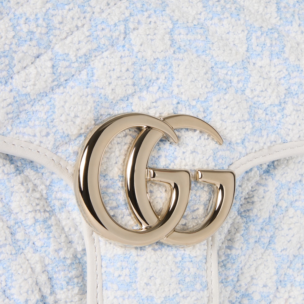 GG Marmont mini shoulder bag in light blue and white GG bouclé | GUCCI® US
