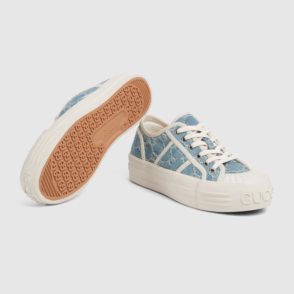 Women's chunky sneaker in light blue denim | GUCCI® UK