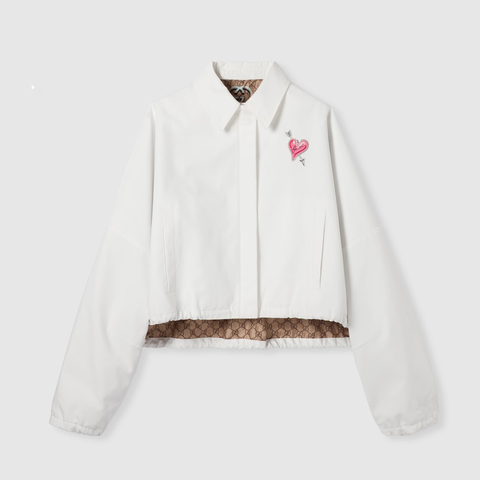 Cotton canvas jacket with patch in off white | GUCCI® US
