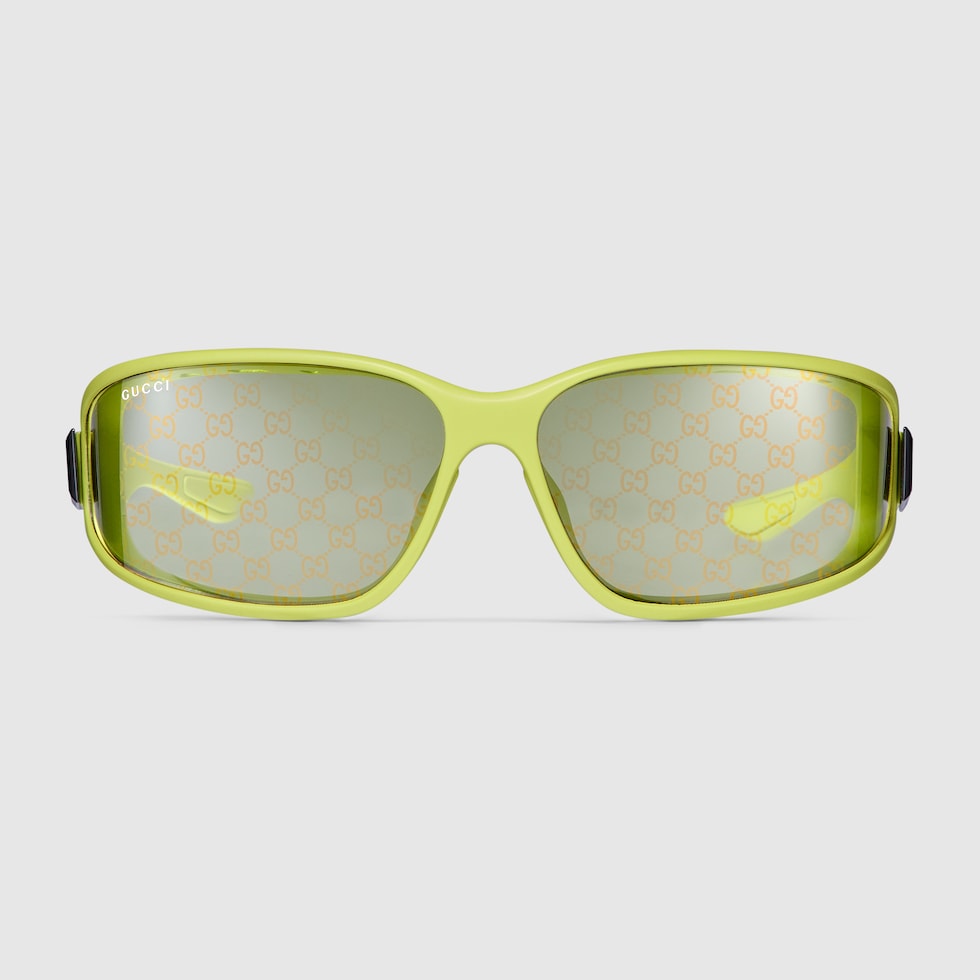 Rectangular frame sunglasses in acid green | GUCCI® US
