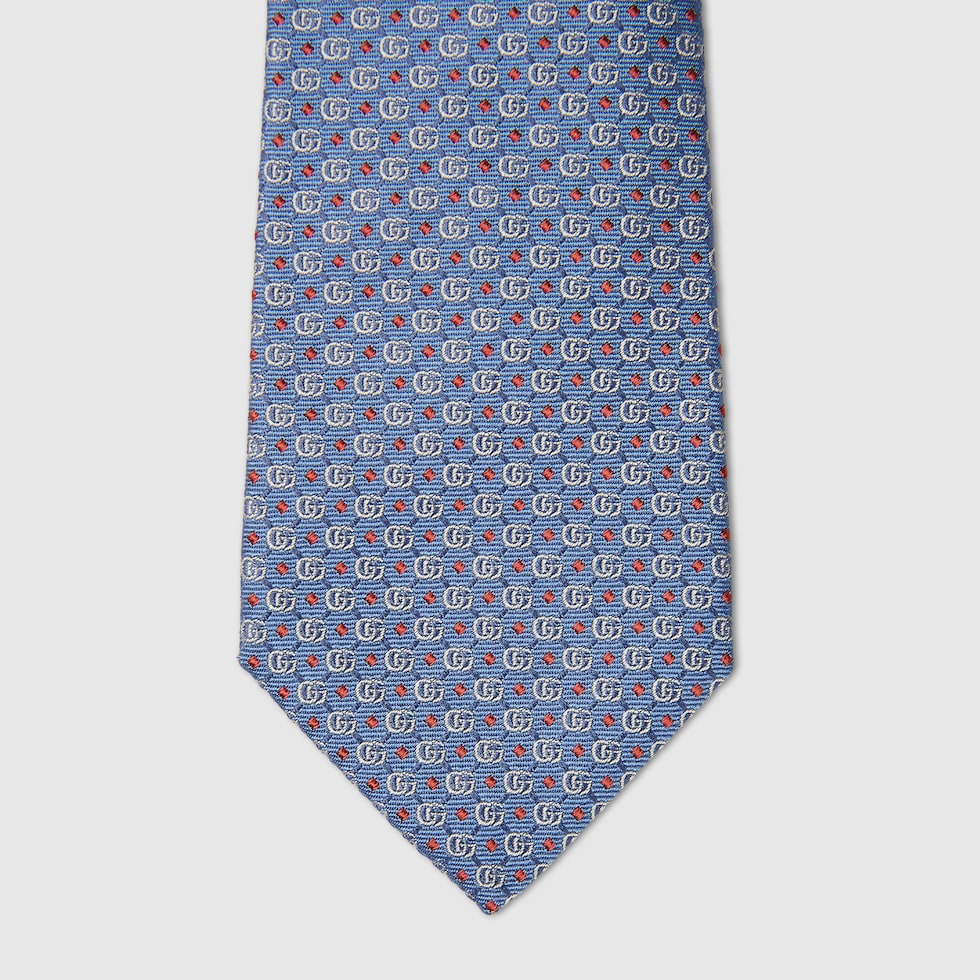 Double G silk jacquard tie in light blue | GUCCI® ZA