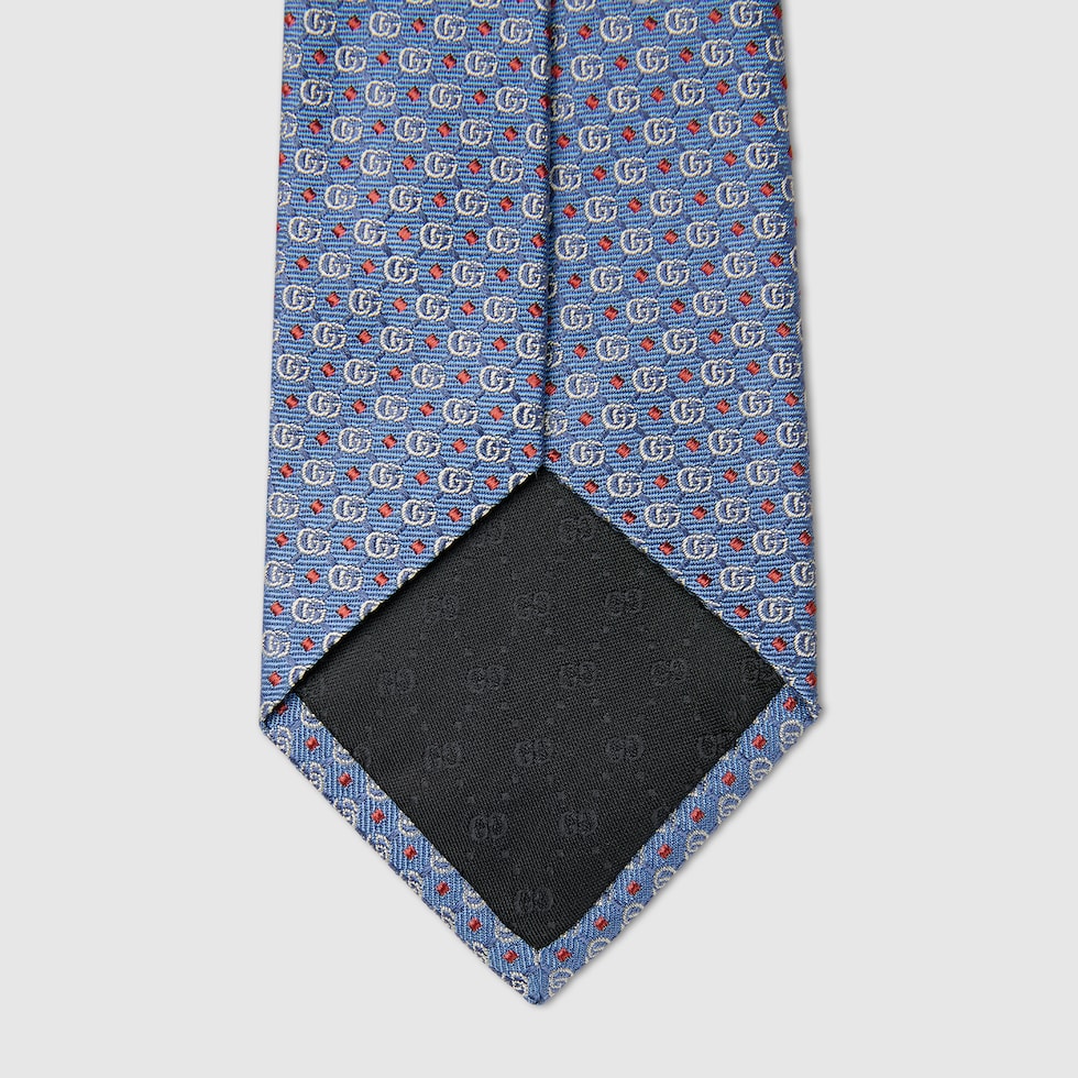 Double G silk jacquard tie in light blue | GUCCI® ZA