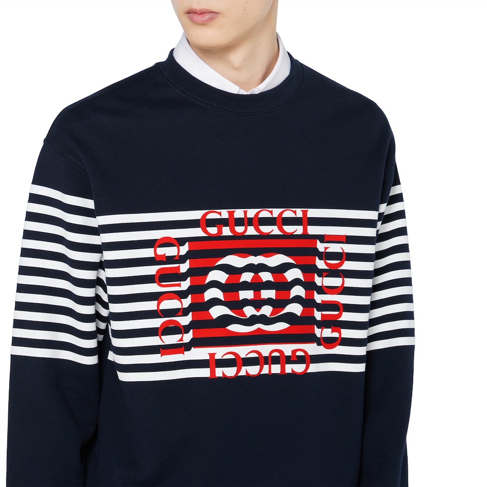 Printed cotton jersey sweatshirt in navy | GUCCI® US