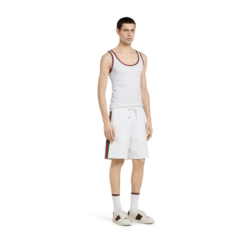 Rib cotton tank top with Web in white | GUCCI® US