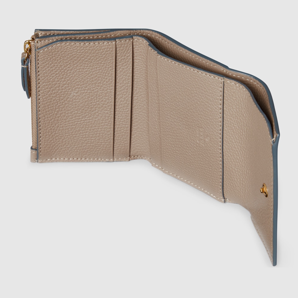 Bi-color GG Marmont mini wallet in light blue and beige leather | GUCCI® US