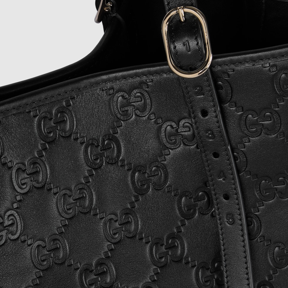 GG Emblem large tote bag in black GG leather | GUCCI® SG