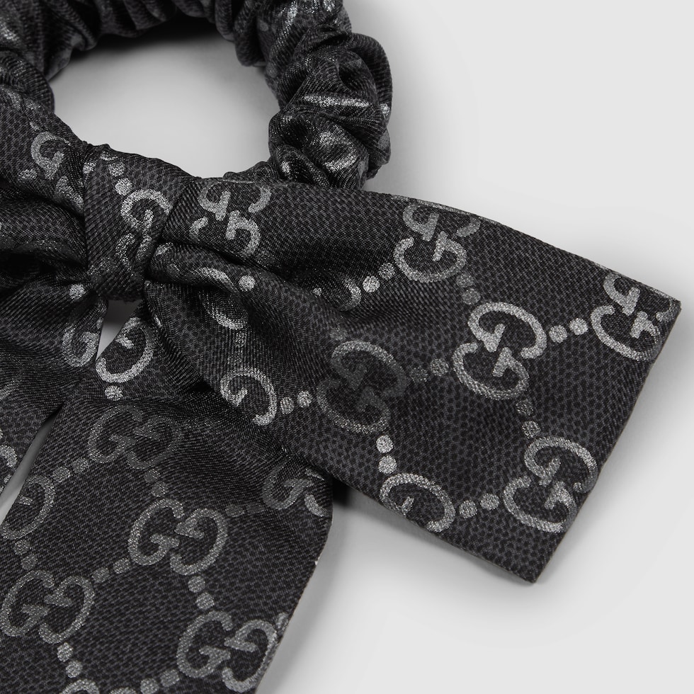 Laminated print silk scrunchie in black | GUCCI® CA