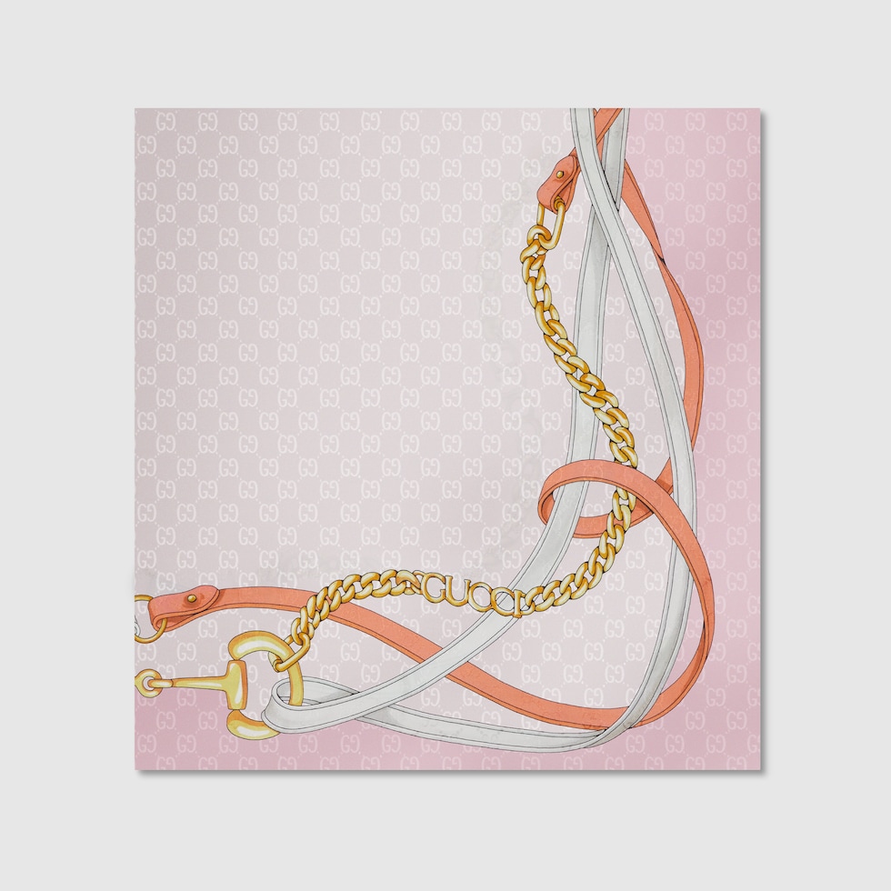 Carré in seta jacquard GG stampata in rosa chiaro | GUCCI® Italia