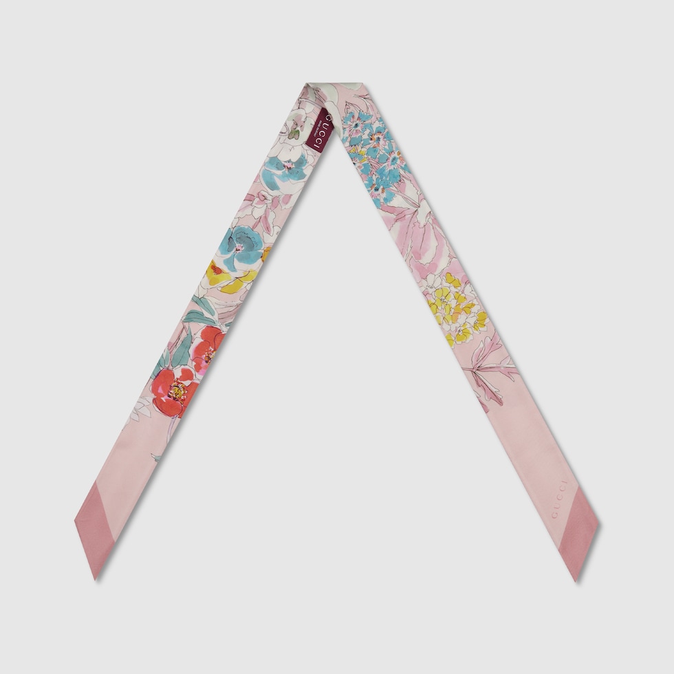 Printed silk twill ribbon in light pink and pink | GUCCI® NL