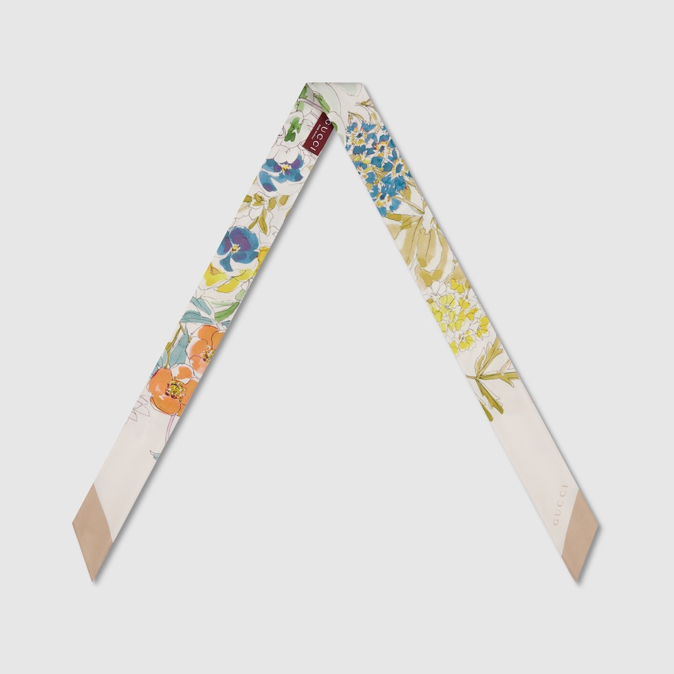 Printed silk twill ribbon in ivory and beige | GUCCI® NL