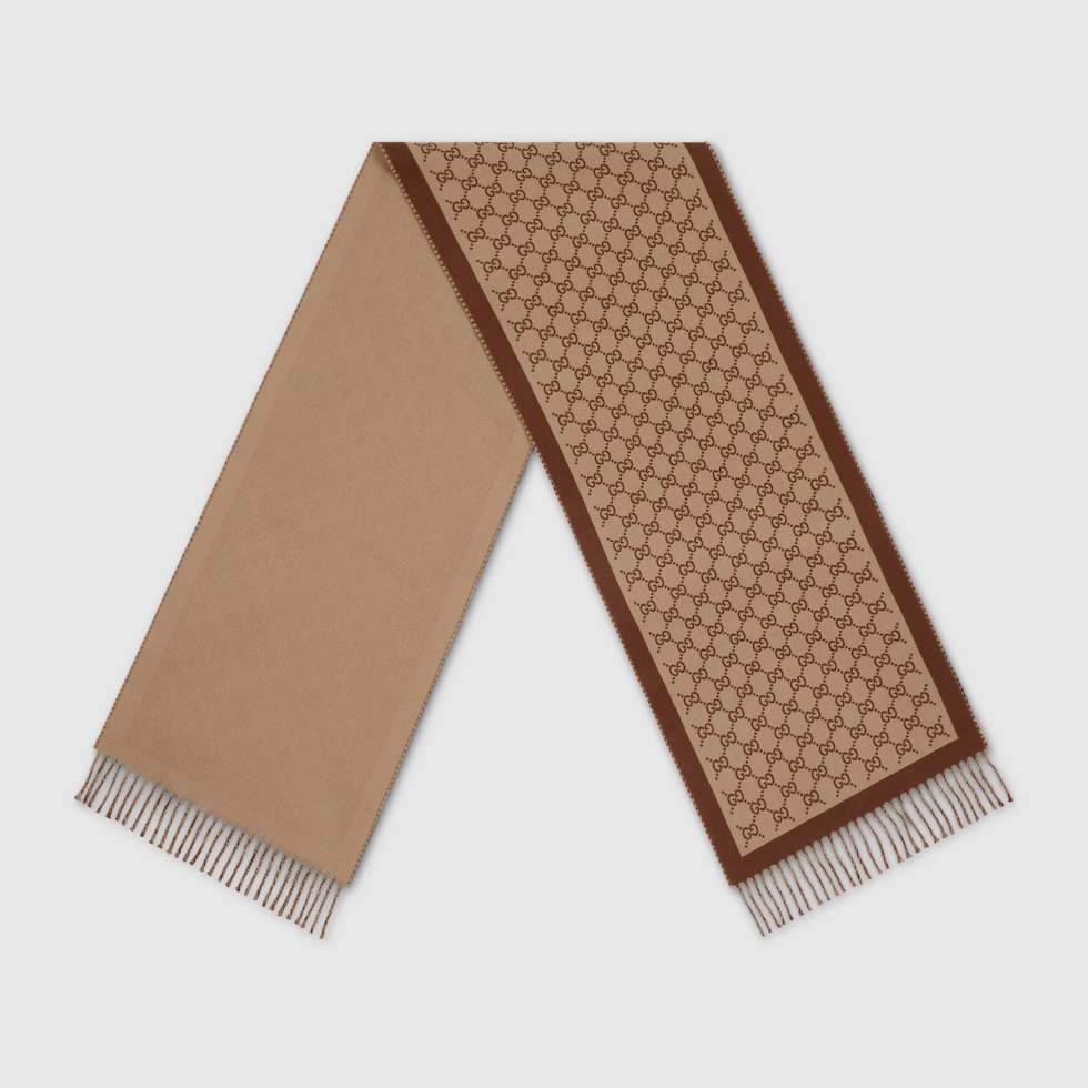 GG wool scarf in beige and brown | GUCCI® Australia