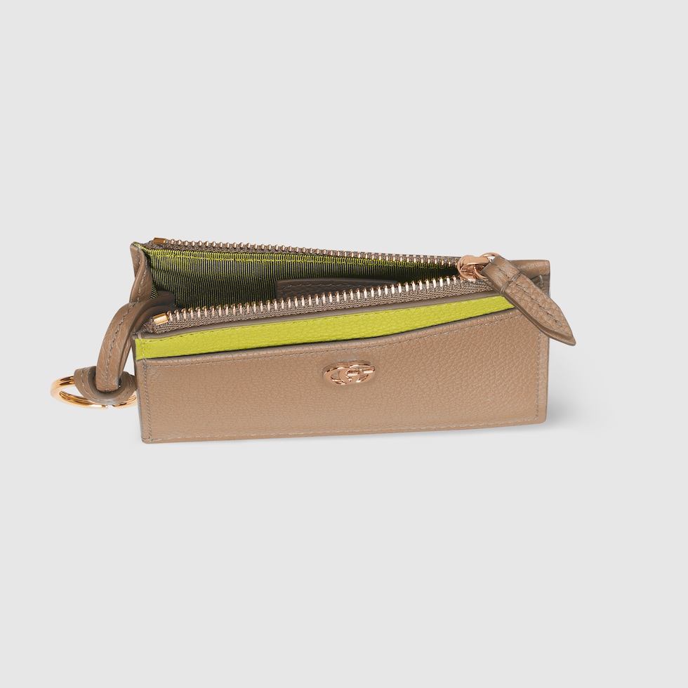GG Marmont zip key pouch in beige and bright green leather | GUCCI® NL