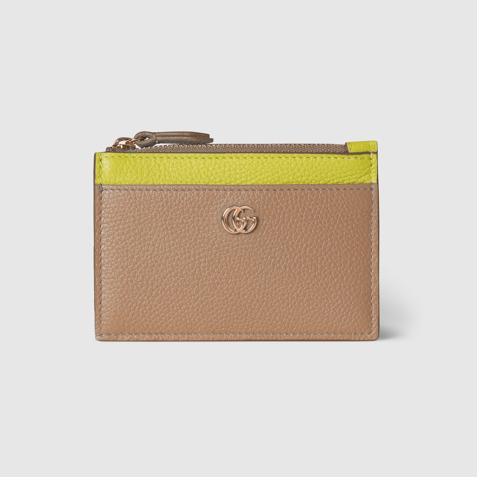 GG Marmont zip key pouch in beige and bright green leather | GUCCI® US