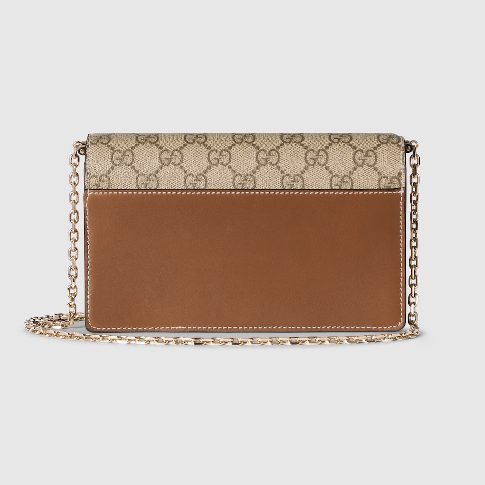 GG Emblem wallet on chain in brown leather | GUCCI® US