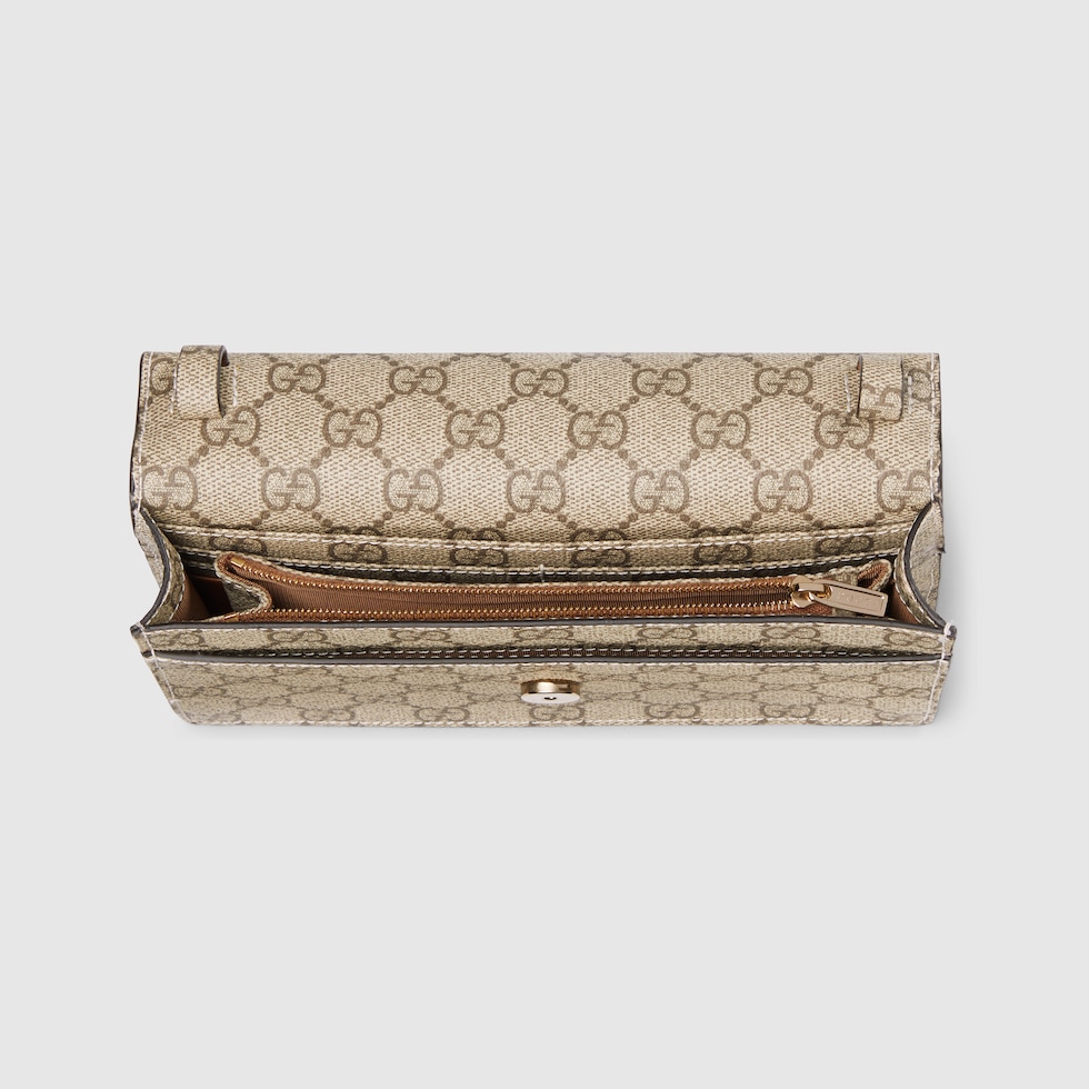 GG Emblem wallet on chain in brown leather | GUCCI® US