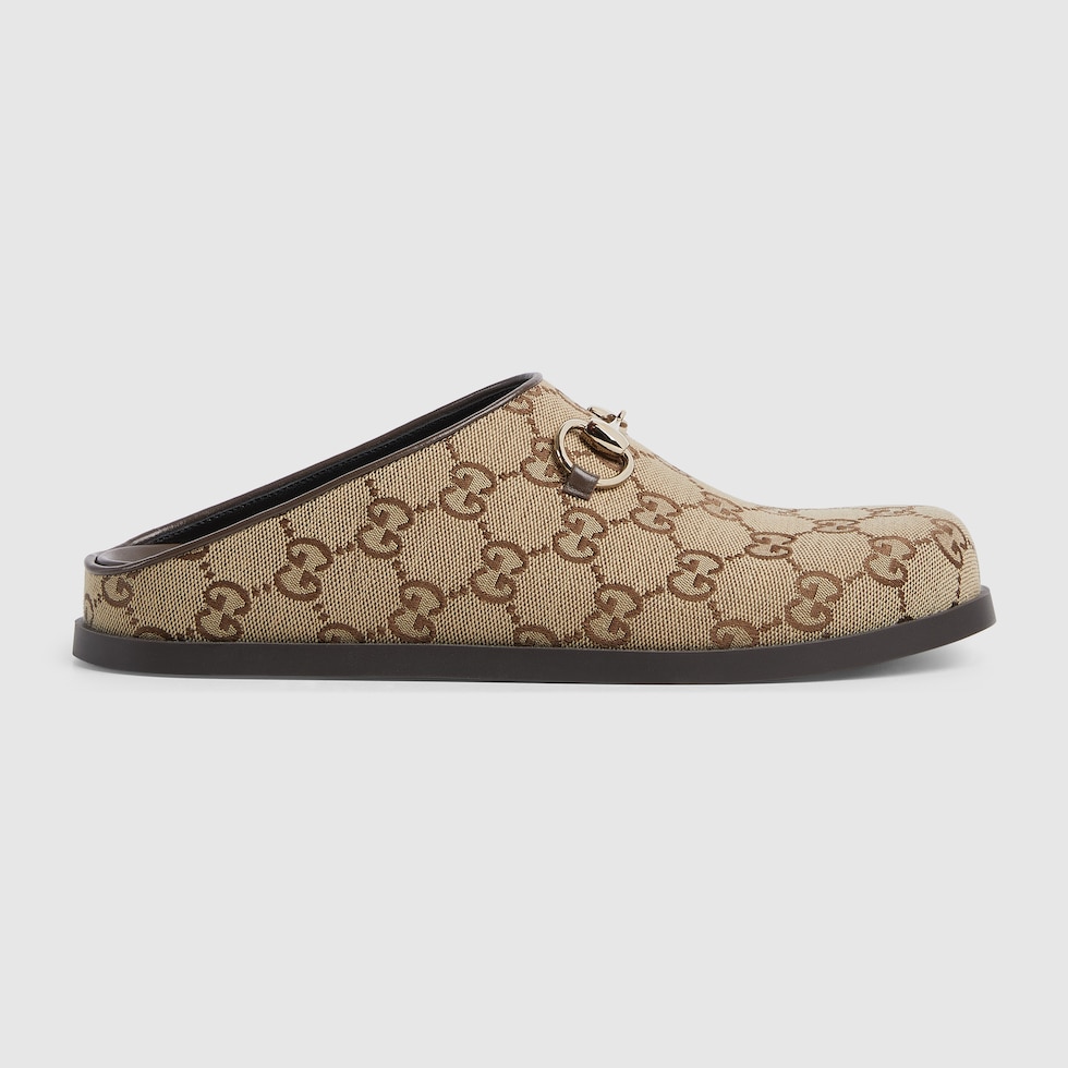 Women's mule with Horsebit in camel and dark brown GG canvas | GUCCI® US