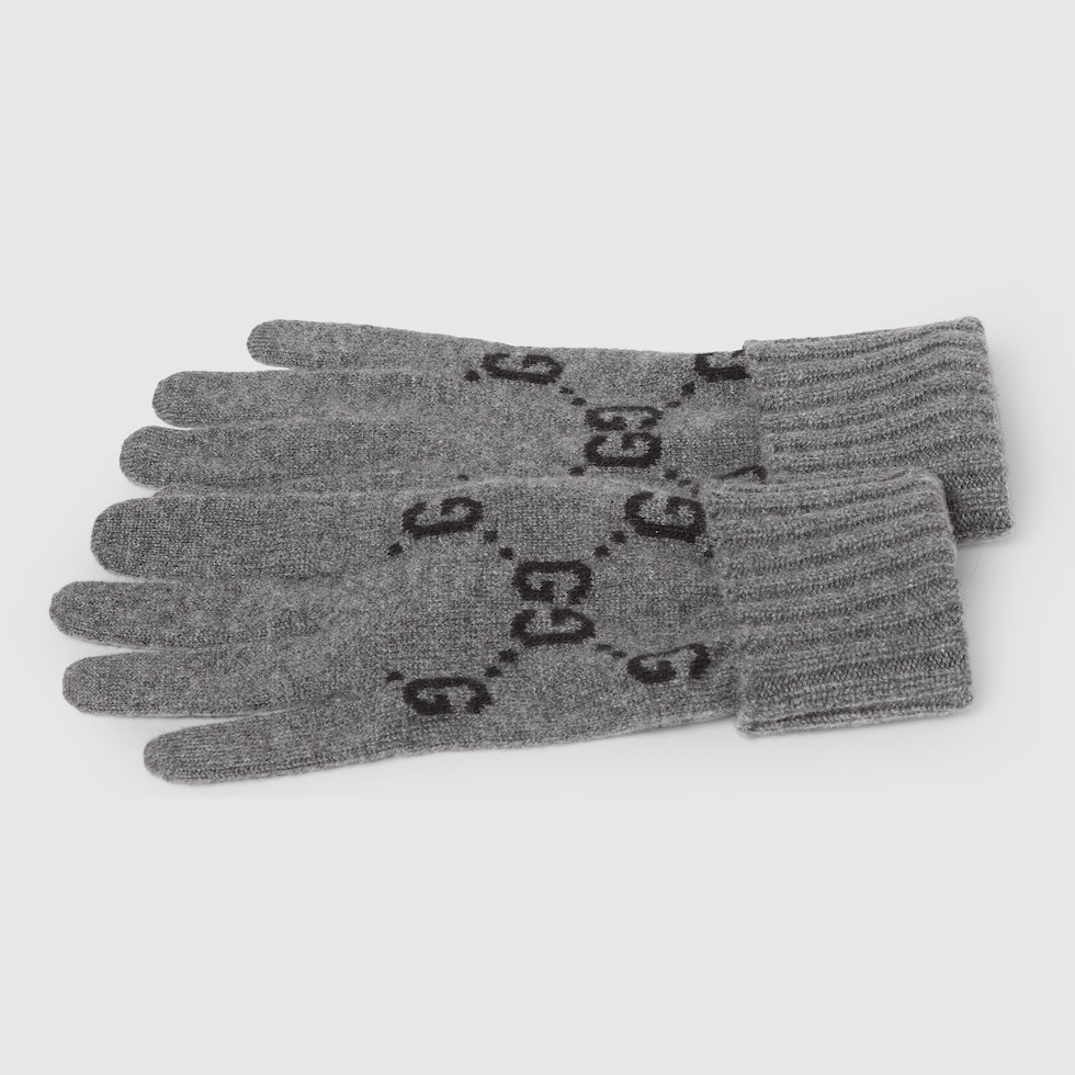 GG cashmere gloves in black and grey | GUCCI® UK