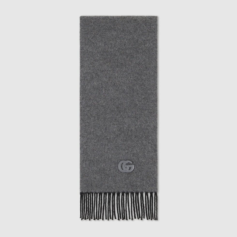 Cashmere scarf with patch in dark grey and black | GUCCI® NL