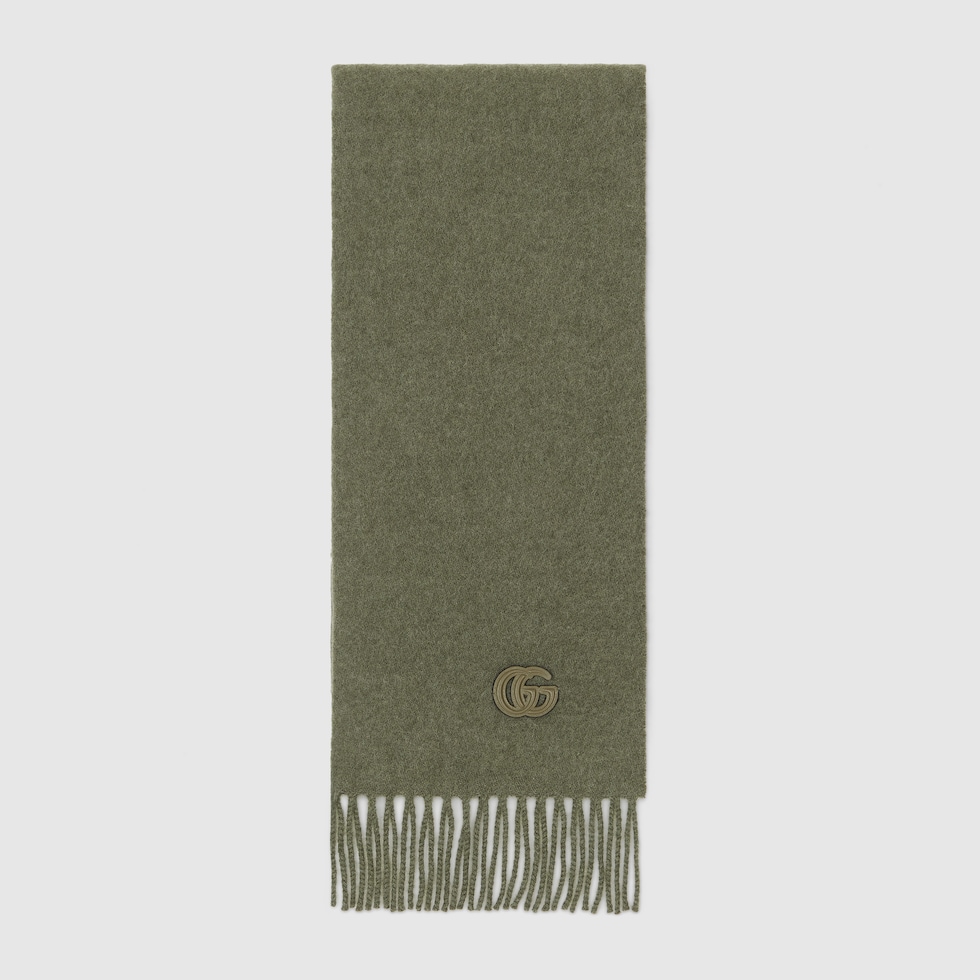 Cashmere scarf with patch in dark green and green | GUCCI® CH