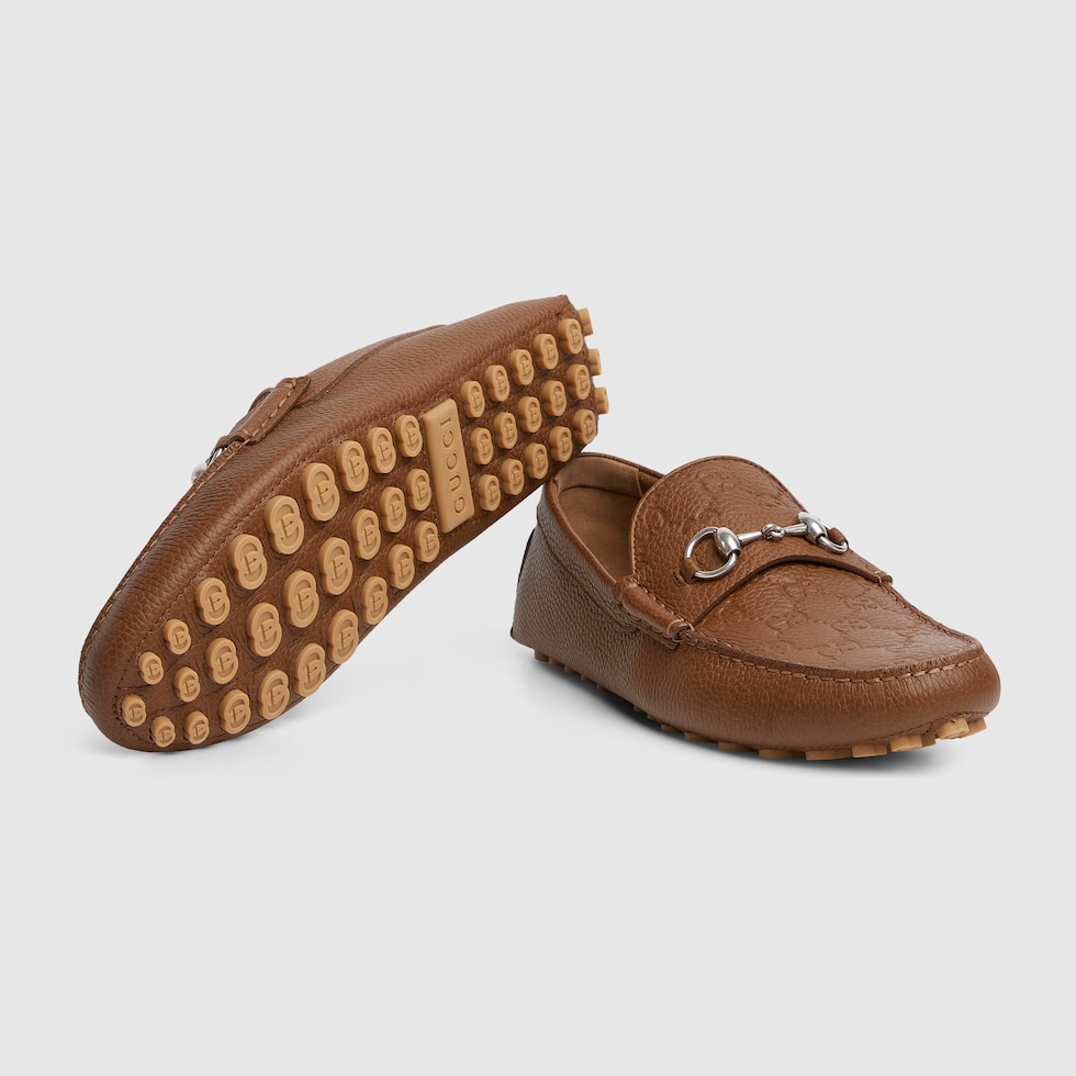 Men's driver with Horsebit in brown GG leather | GUCCI® US