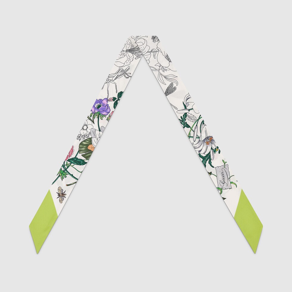 Cinta de sarga de seda estampada en blanco y verde | GUCCI® ES
