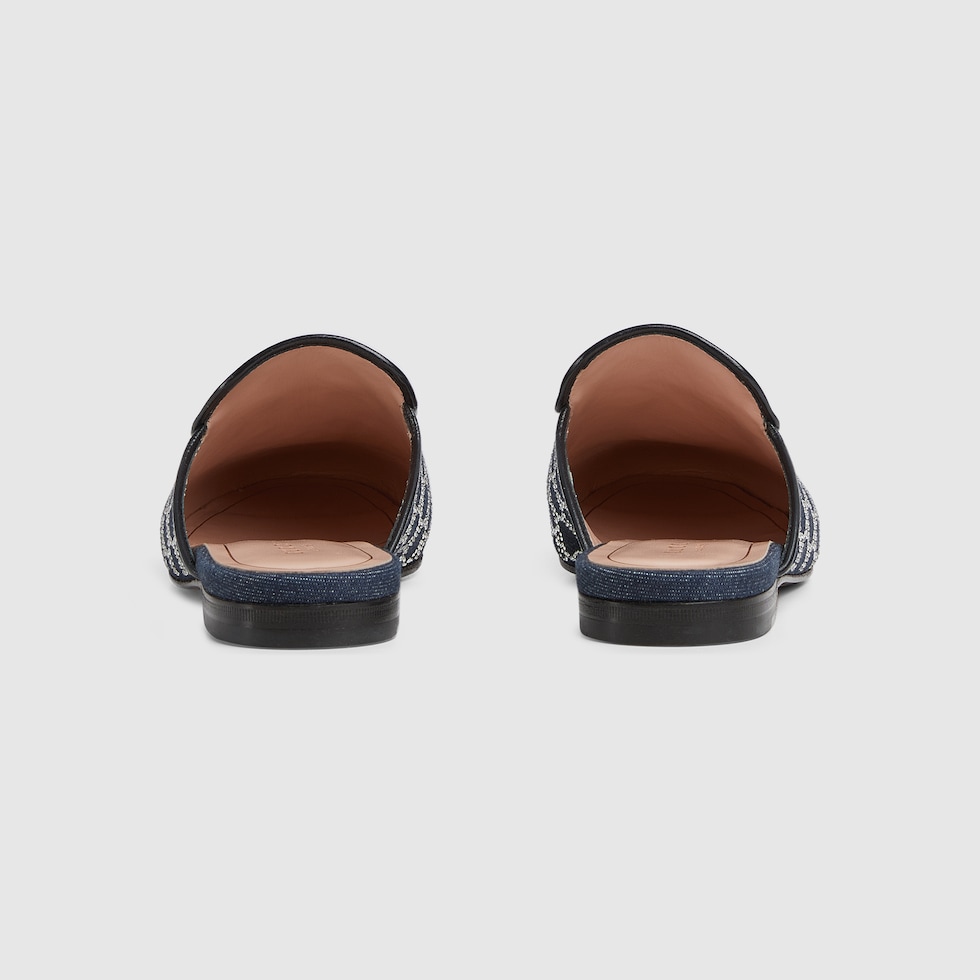 Women's GG crystal Princetown slipper in dark blue GG crystal denim ...