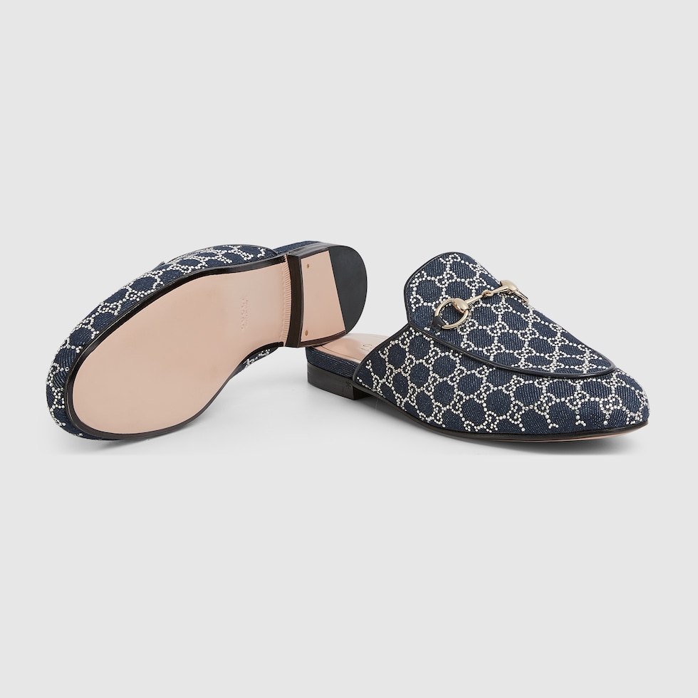 Women's GG crystal Princetown slipper in dark blue GG crystal denim ...