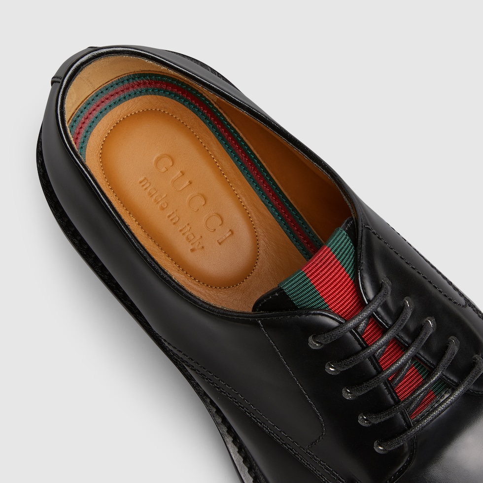 Men's lace up shoe in black shiny leather | GUCCI® US