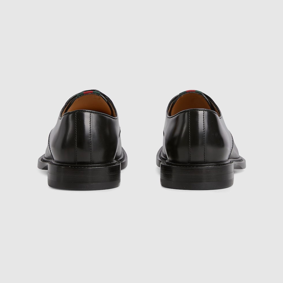 Men's lace up shoe in black shiny leather | GUCCI® US